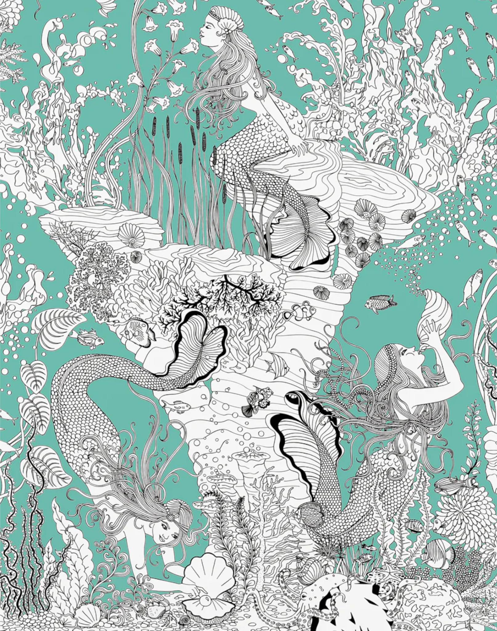Mermaids Wallpaper, Aqua – The Pattern Collective