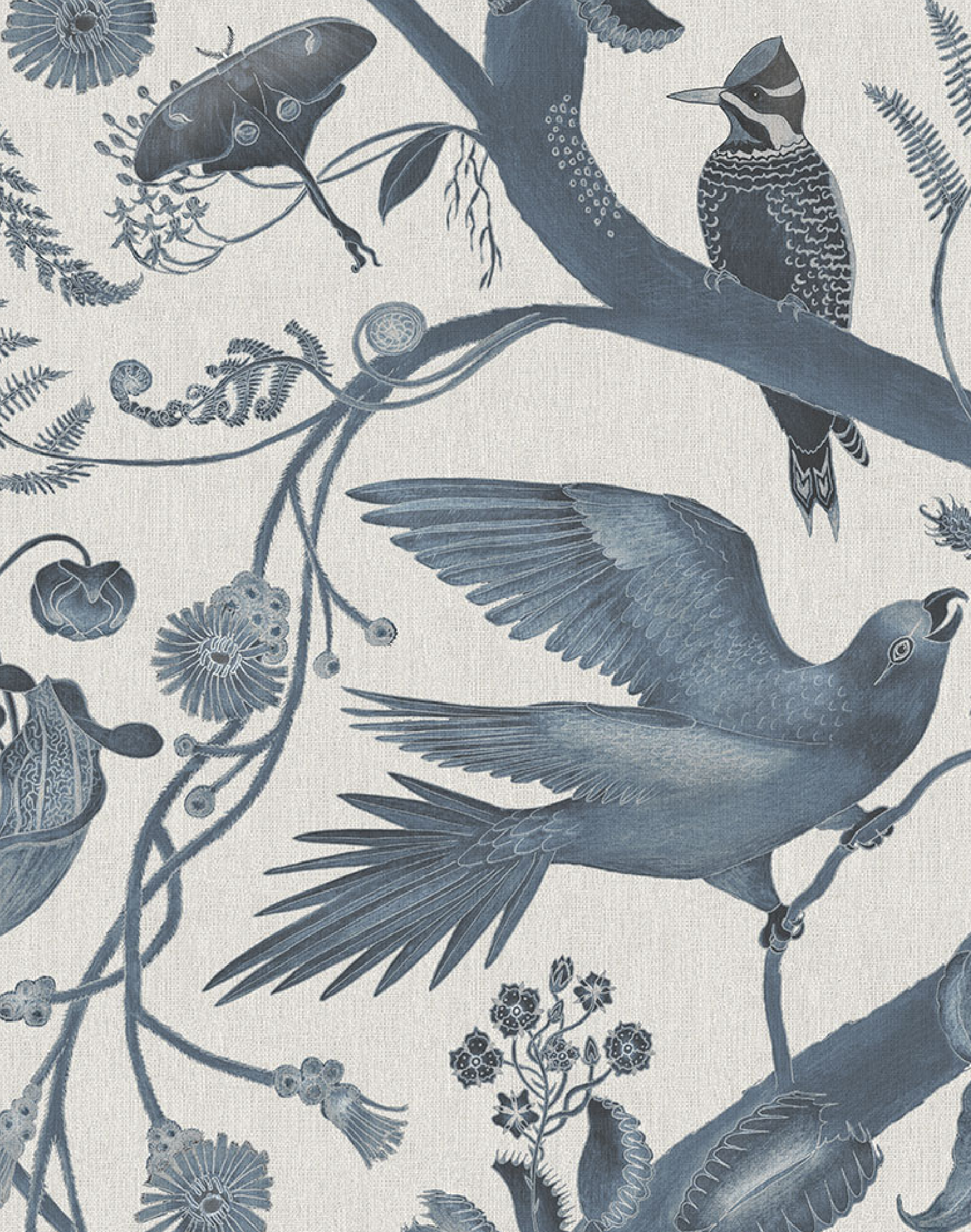 Parakeets Toile, Indigo – The Pattern Collective