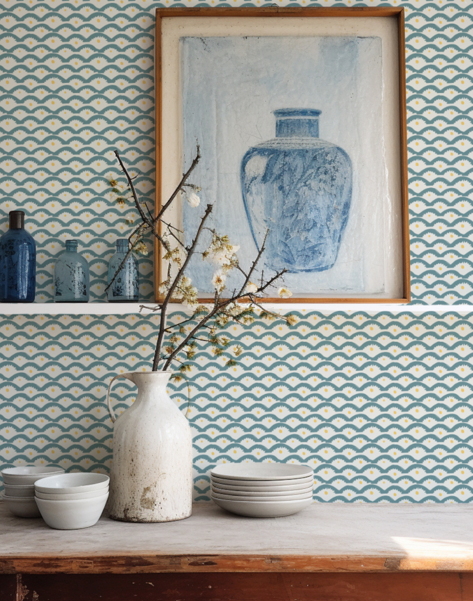 Wiggly Squiggly, Blue and Yellow - SMALL SCALE – The Pattern Collective