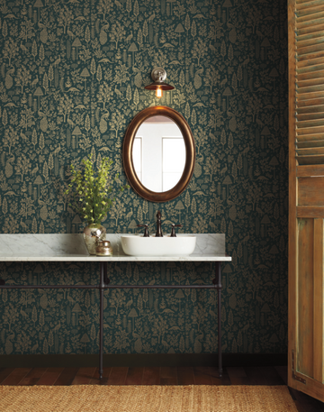 Menagerie Toile Emerald & Metallic Gold RP7373 – The Pattern Collective